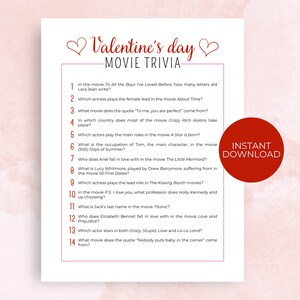 Valentine's Day Movie Trivia Game, Printable Valentine's Day Game, Fun ...