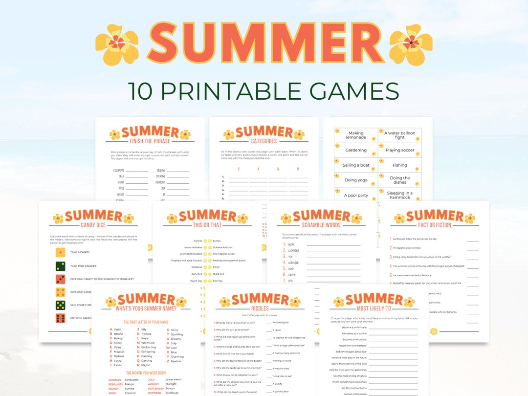 Summer Games, 10 Printable Summer Party Games for Kids and Family ...