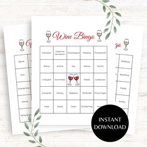 Wine Bingo, 30 Unique Wine Bingo Cards, Printable Wine Party Game, Fun ...