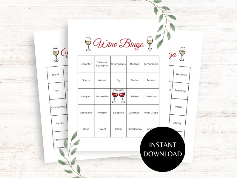 Wine Bingo, 30 Unique Wine Bingo Cards, Printable Wine Party Game, Fun ...