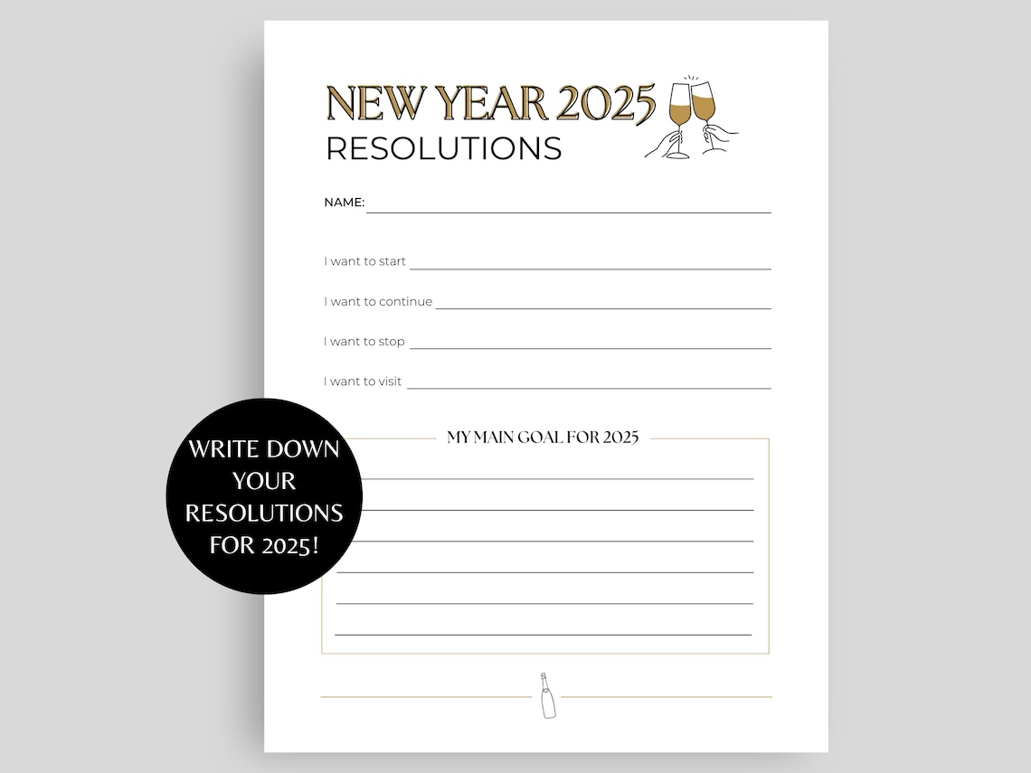 2025 New Year Resolutions, Printable New Year Goals, New Year 2025 ...