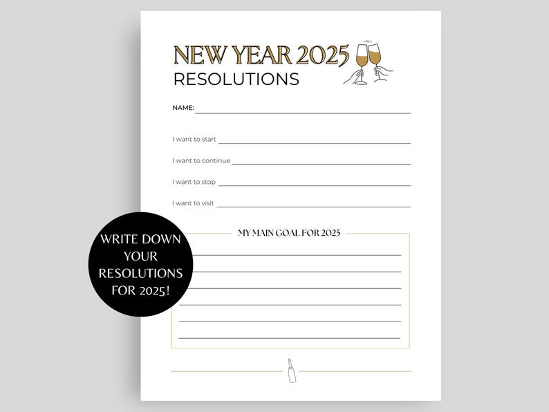 2025 New Year Resolutions, Printable New Year Goals, New Year 2025 ...