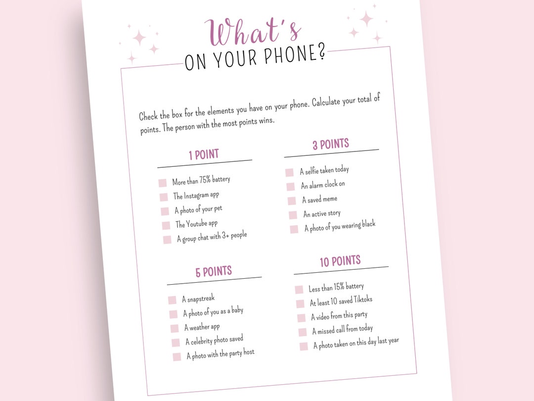 What's on Your Phone Game, Printable Teen Girl Birthday Game, Phone ...