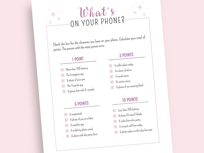 What's on Your Phone Game, Printable Teen Girl Birthday Game, Phone ...