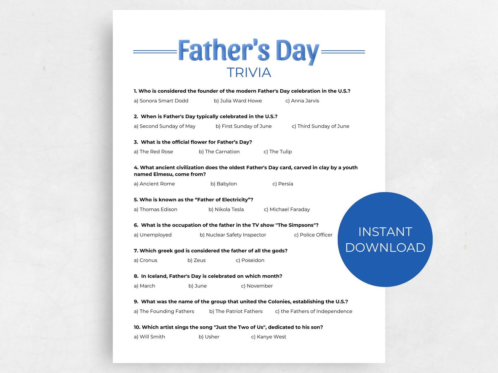Father's Day Trivia Game, Printable Father's Day Questionnaire, Father ...