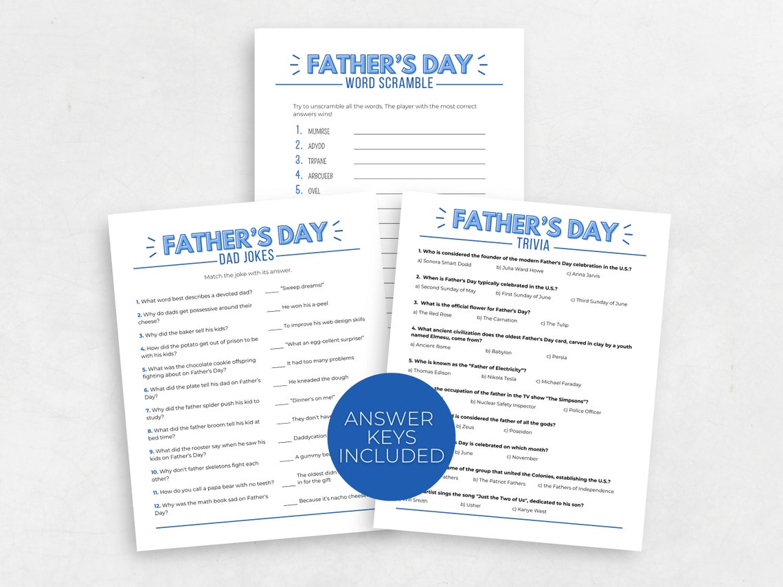 Father's Day Game Bundle, 8 Father's Day Printable Games, Fun Father's ...