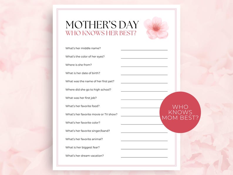 Mother's Day Games, Who Knows Mom Best, How Well Do You Know Mom, Would ...