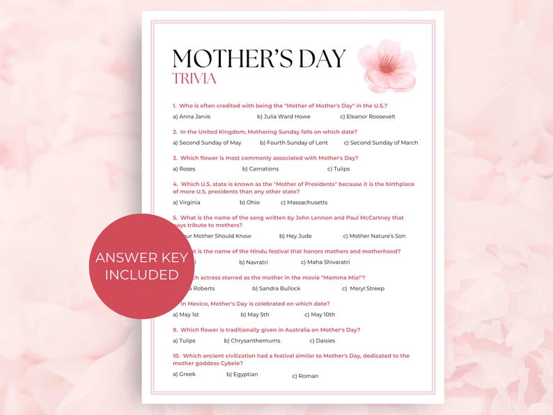 Mother's Day Trivia Game, Printable Mom Trivia, Fun Mother's Day ...