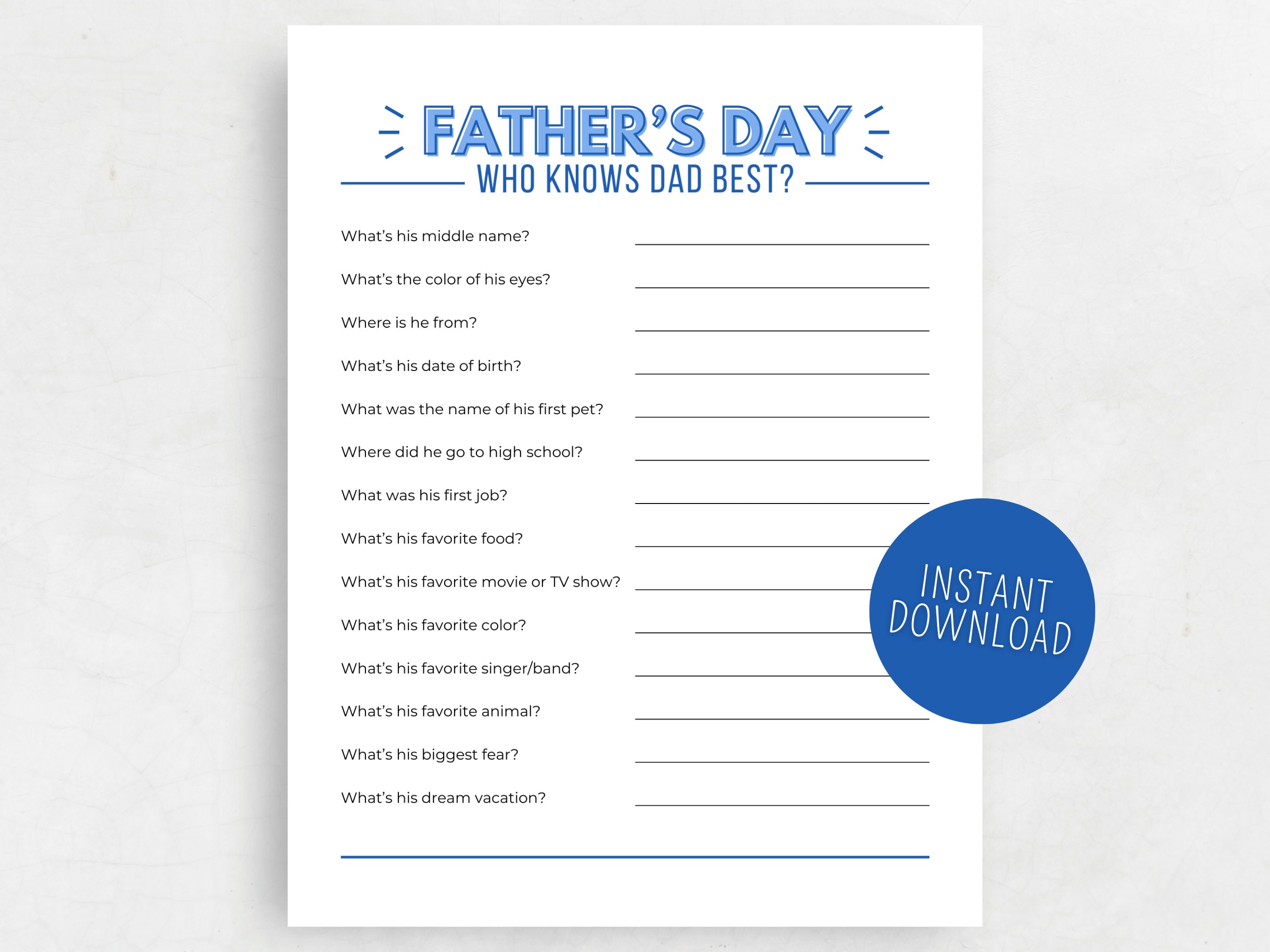 Who Knows Dad Best Game, How Well Do You Know Dad, Printable Father's ...
