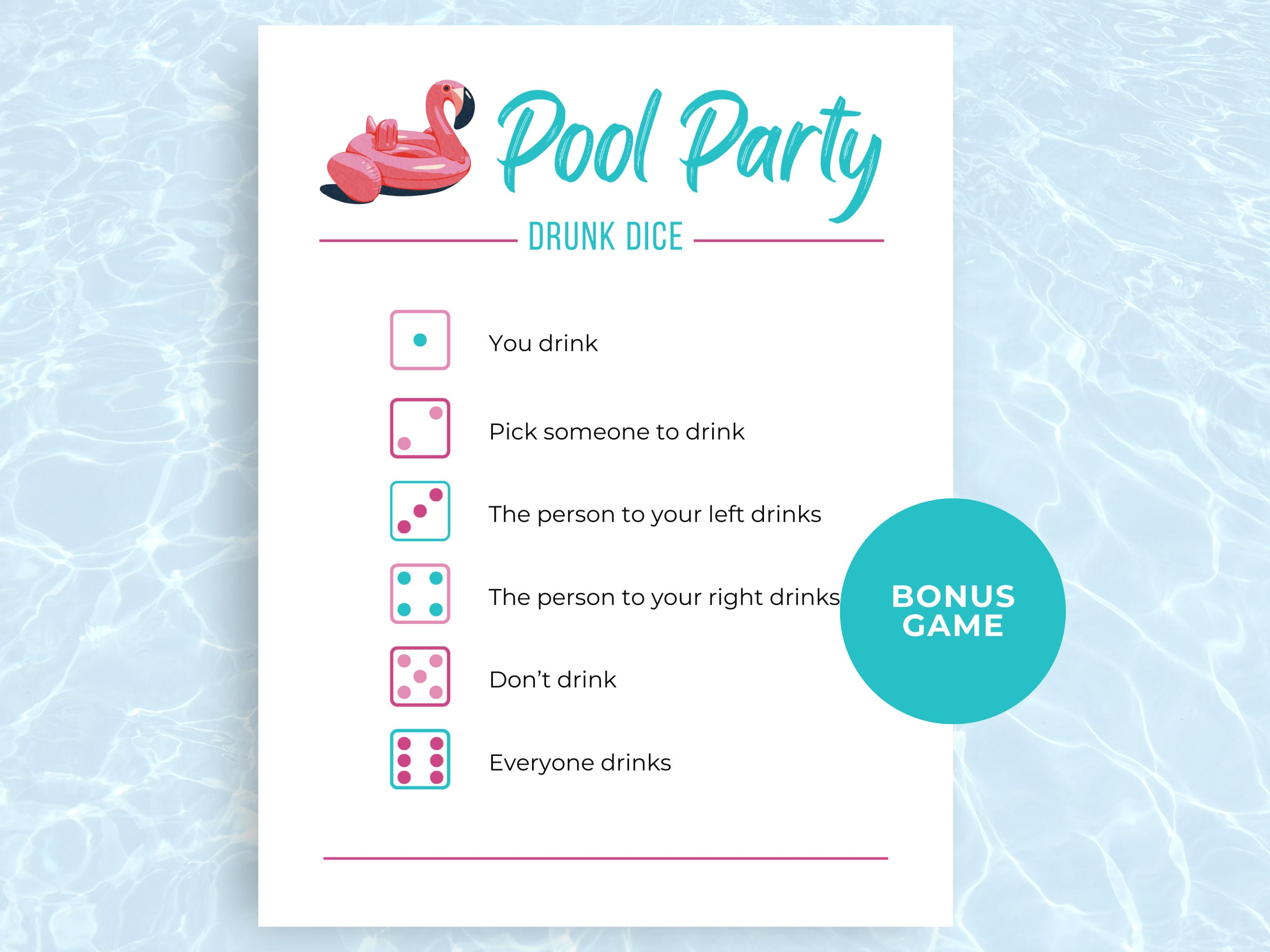 Pool Party Drinking Games for Adults, Printable Drink If & Drunk Dice ...