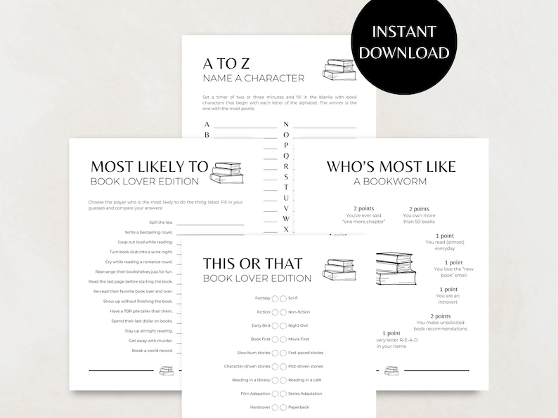 Book Club Games, 10 Printable Book Club Activities, Fun Games for Book ...