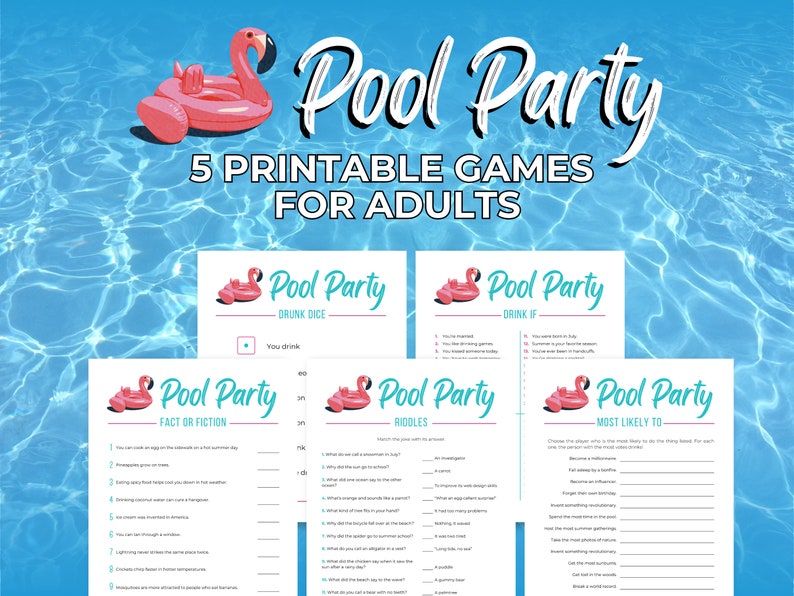 Pool Party Games for Adults, 5 Printable Summer Party Games, Pool Party ...