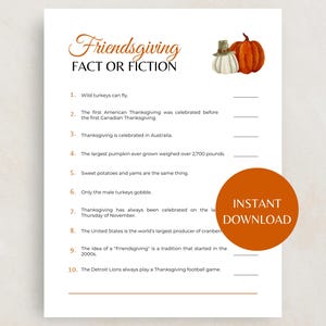 Friendsgiving Fact or Fiction Game, Printable Thankgiving Trivia Game ...