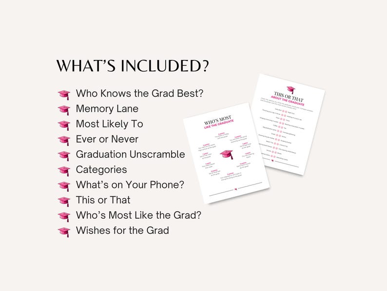 Pink Graduation Party Games, 10 Printable 2025 Graduation Games for a ...