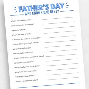 Who Knows Dad Best Game, How Well Do You Know Dad, Printable Father's ...