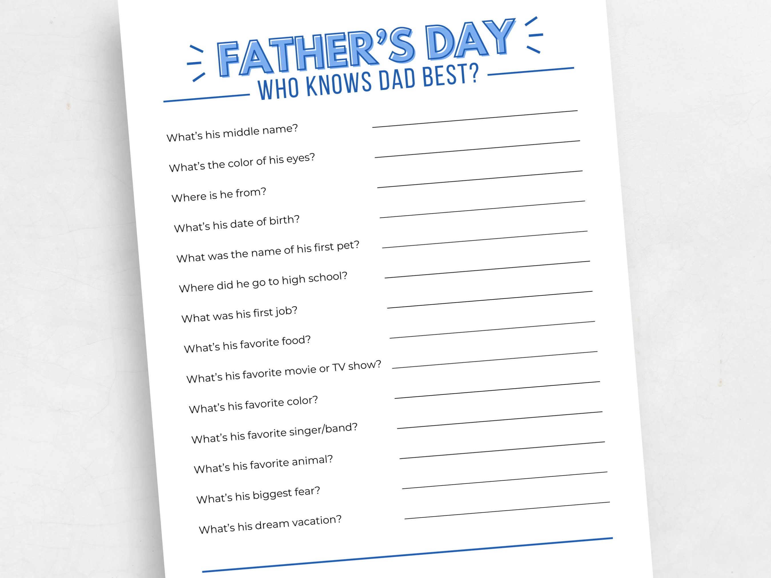 Who Knows Dad Best Game, How Well Do You Know Dad, Printable Father's ...