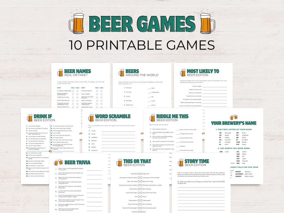 Beer Games, 10 Printable Beer Themed Party Games, Adult Party Games for ...