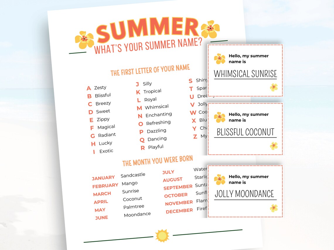 What's Your Summer Name Game With Name Tags, Fun Printable Summer Game ...