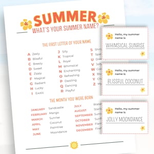 What's Your Summer Name Game With Name Tags, Fun Printable Summer Game ...