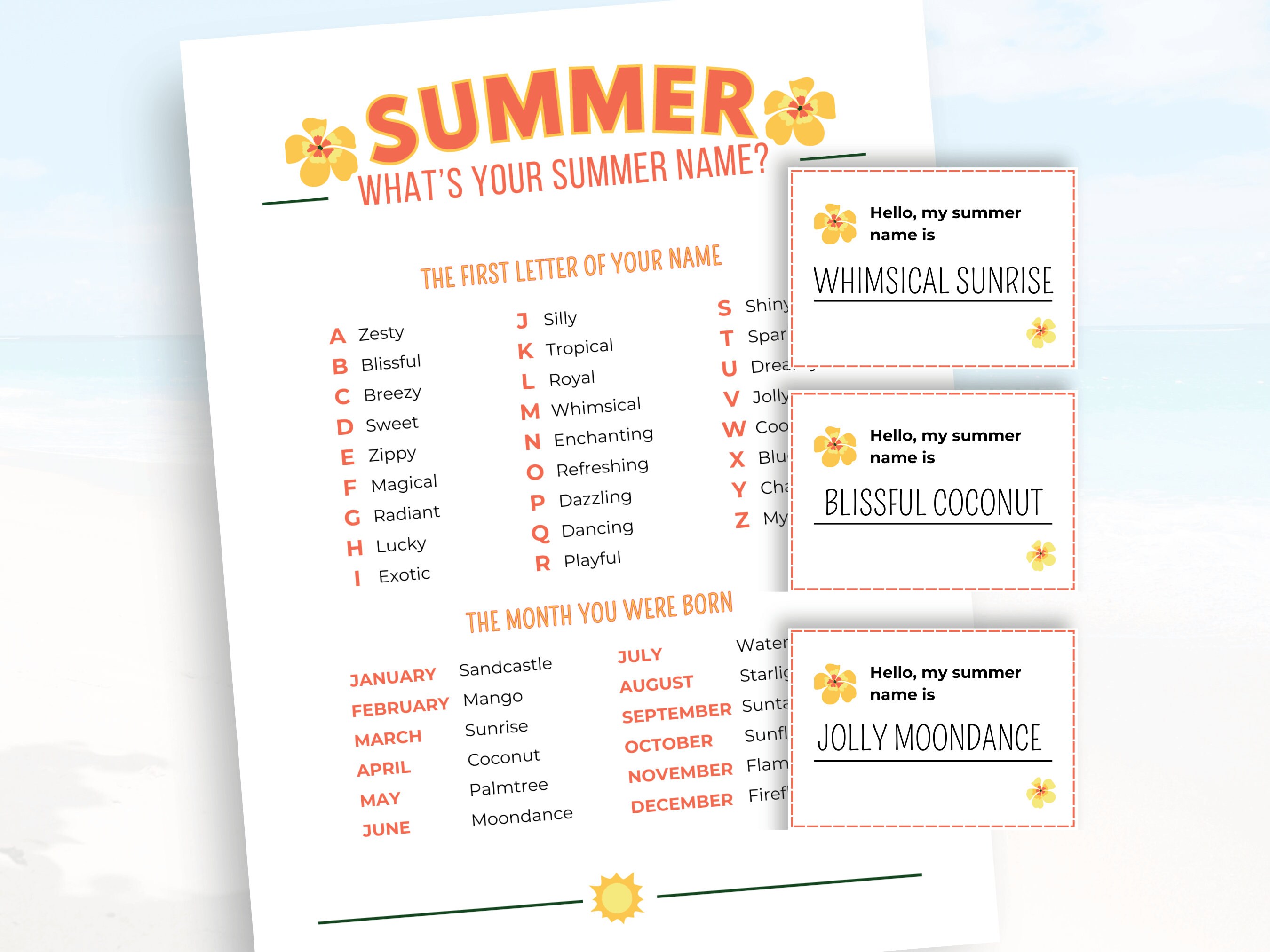 What's Your Summer Name Game With Name Tags, Fun Printable Summer Game ...