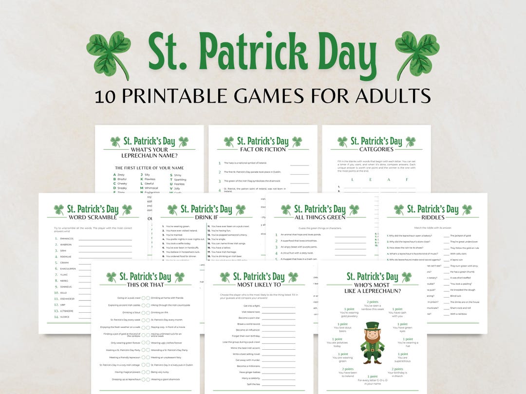 St Patrick’s Day Party Games, 10 Printable St. Patrick's Day Games for ...
