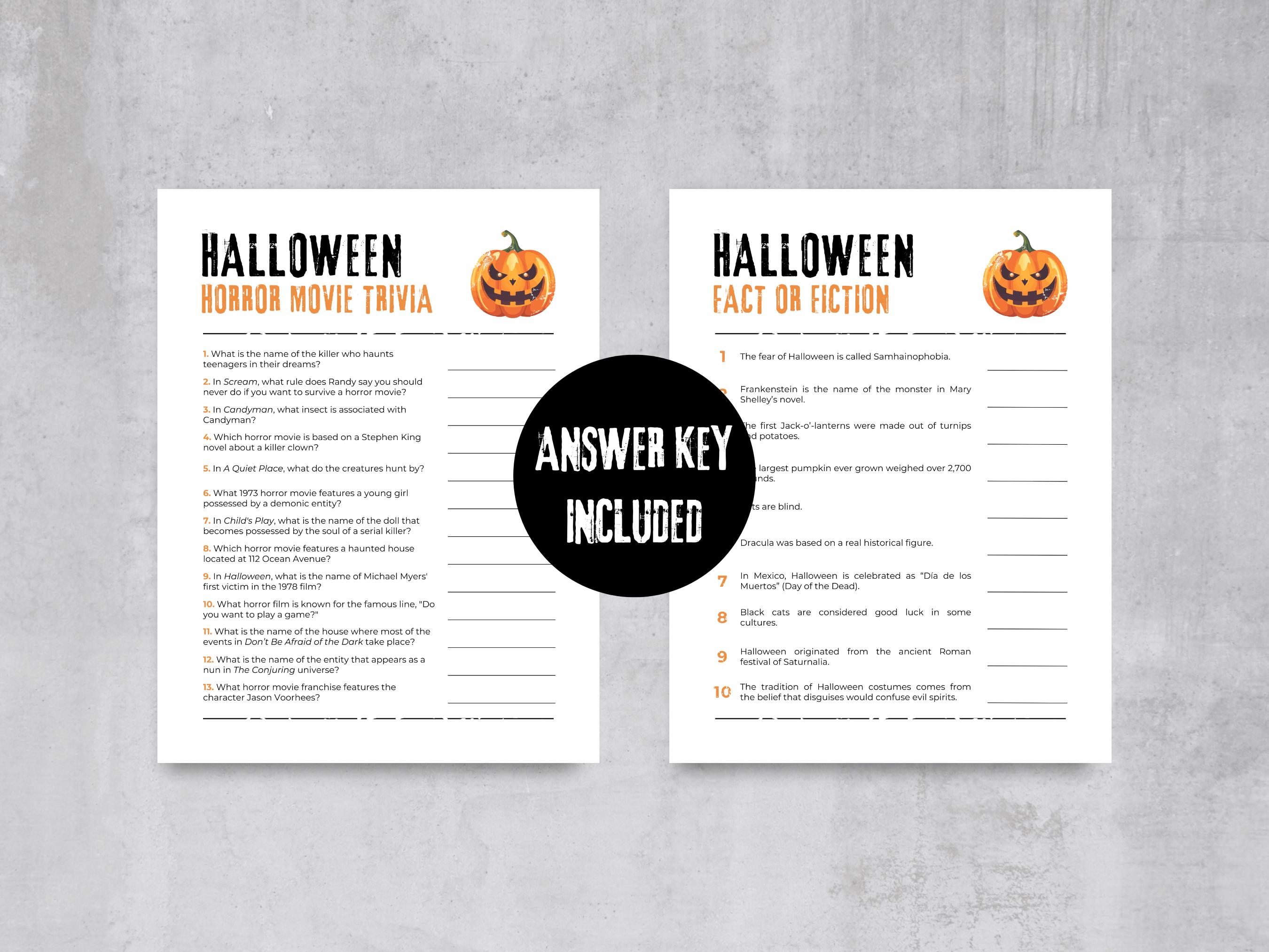 Halloween Trivia Games, Printable Halloween Horror Movie Trivia and ...