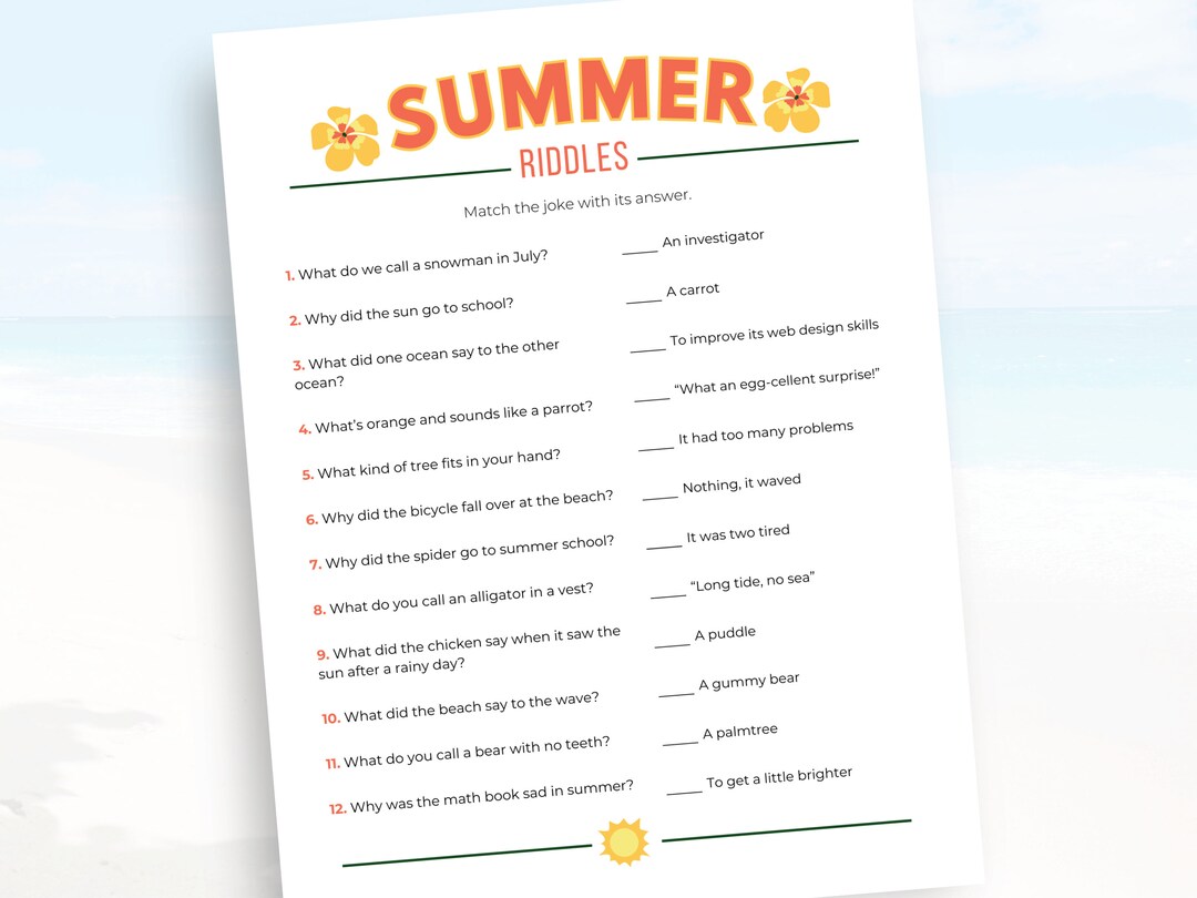 Summer Riddles, Fun Printable Summer Riddle Me This Game for Kids and ...