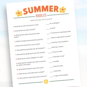 Summer Riddles, Fun Printable Summer Riddle Me This Game for Kids and ...