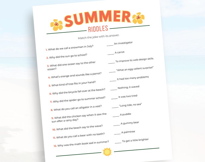 Summer Riddles, Fun Printable Summer Riddle Me This Game for Kids and ...