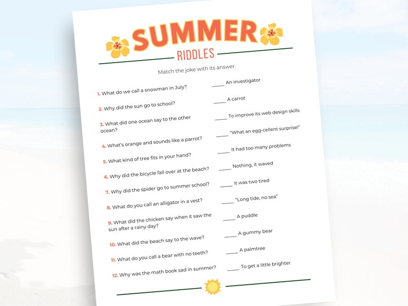 Summer Riddles, Fun Printable Summer Riddle Me This Game for Kids and ...