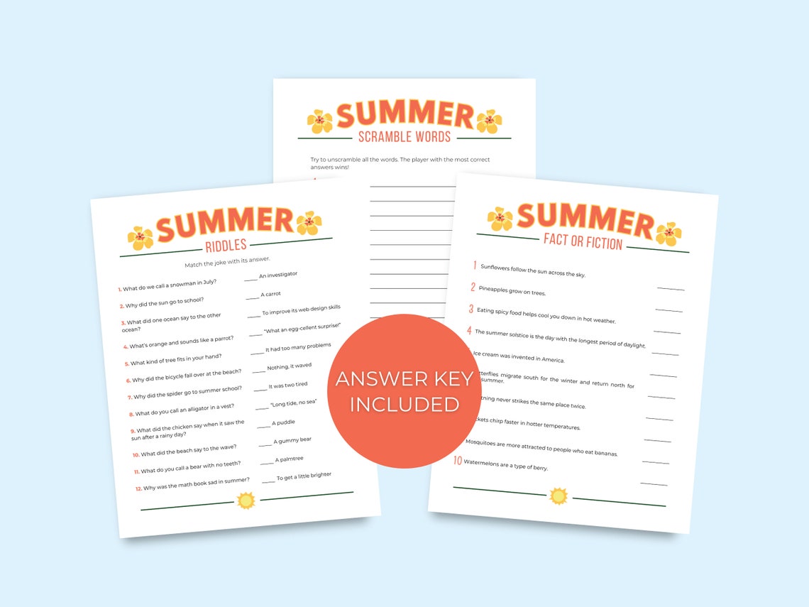Summer Games, 10 Printable Summer Party Games for Kids and Family ...
