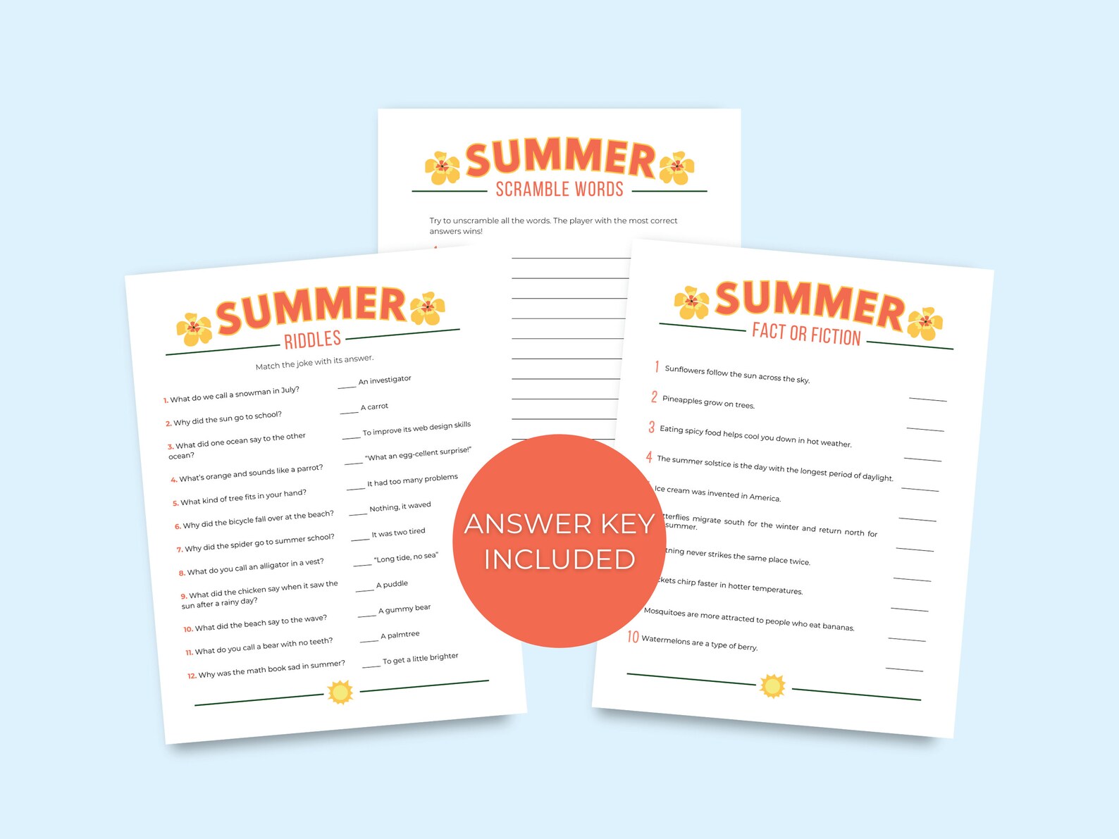 Summer Games, 10 Printable Summer Party Games for Kids and Family ...