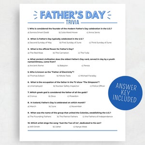 Father's Day Trivia Game, Printable Father's Day Activity, Father's Day ...
