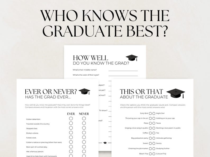 Who Knows the Graduate Best Games, Printable How Well Do You Know the ...
