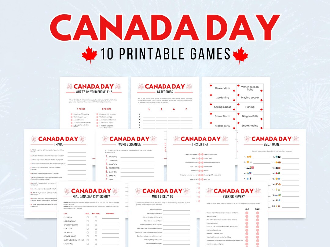 Canada Day Games, 10 Printable Canada Day Activities, Canada Day Party ...