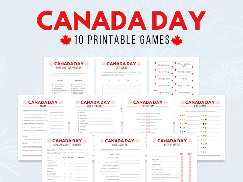 Canada Day Games, 10 Printable Canada Day Activities, Canada Day Party ...