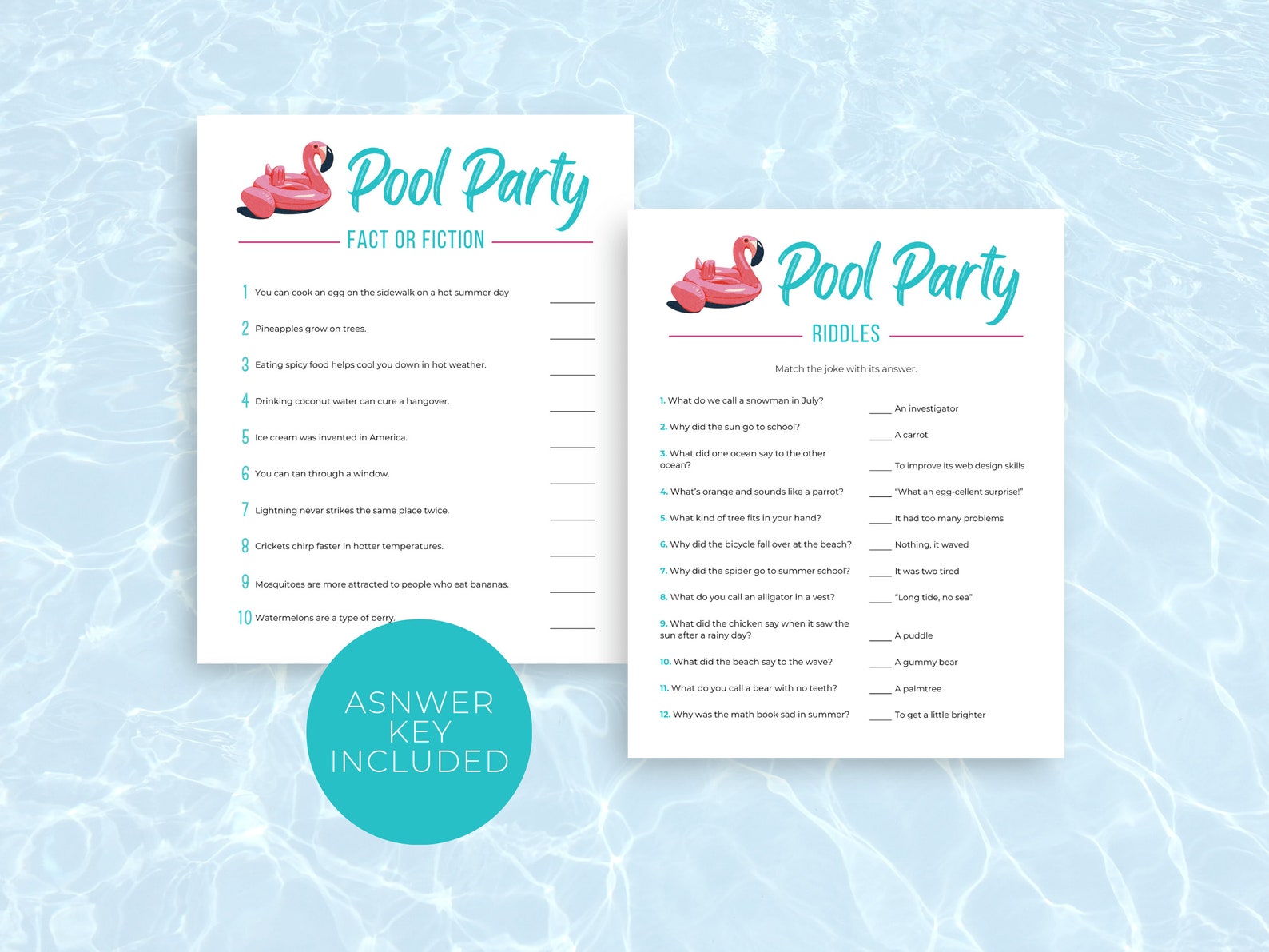 Pool Party Games for Adults, 5 Printable Summer Party Games, Pool Party ...