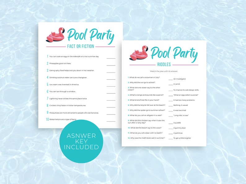 Pool Party Games for Adults, 5 Printable Summer Party Games, Pool Party ...