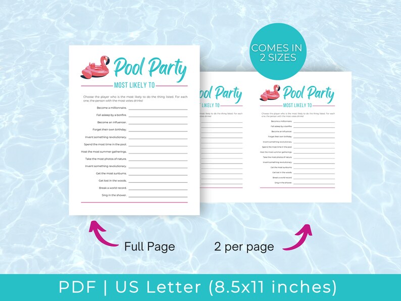 Pool Party Games for Adults, 5 Printable Summer Party Games, Pool Party ...