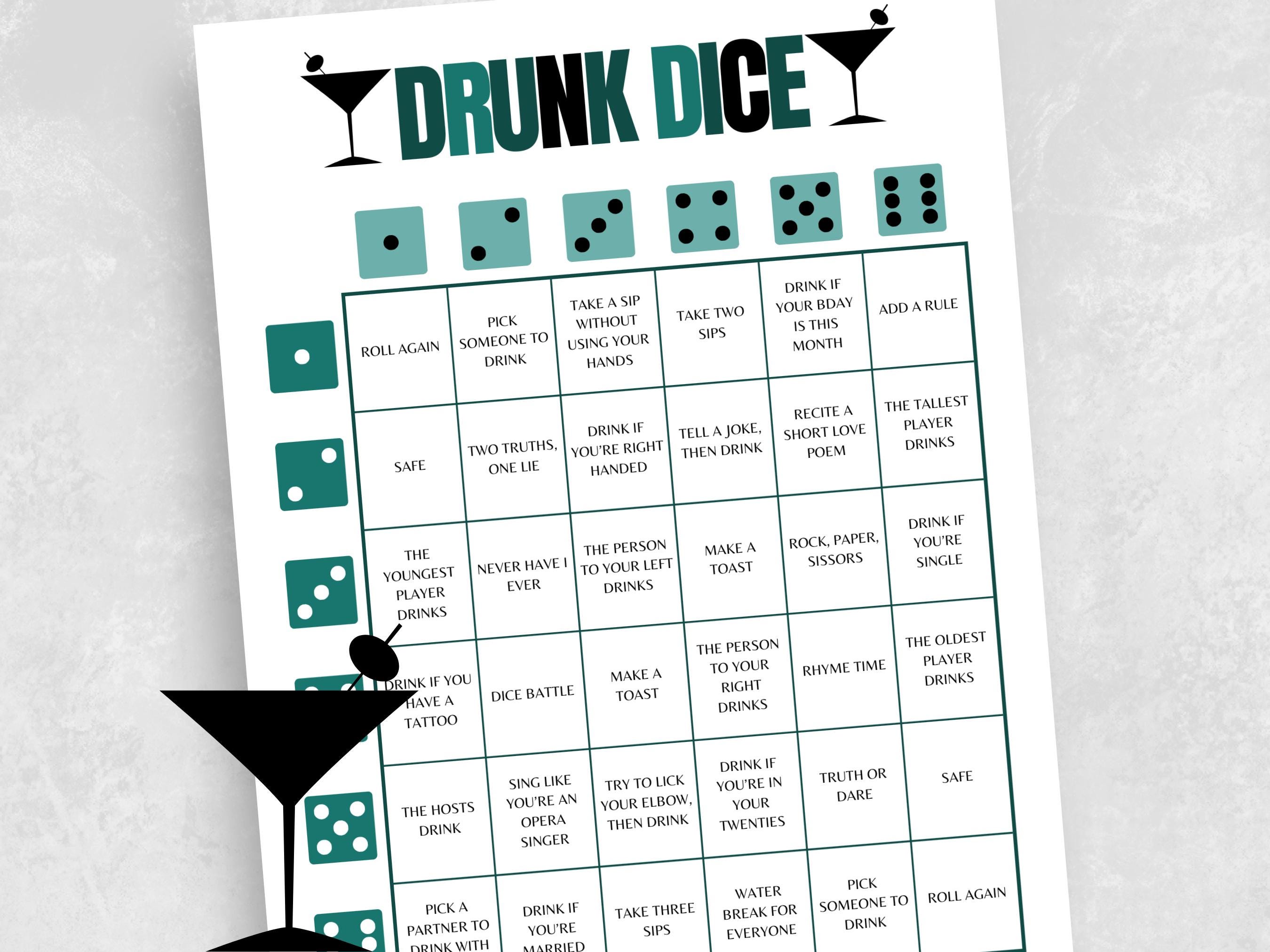 Drinking Dice Game, Printable Drinking Party Game, Fun Drunk Dice Game ...