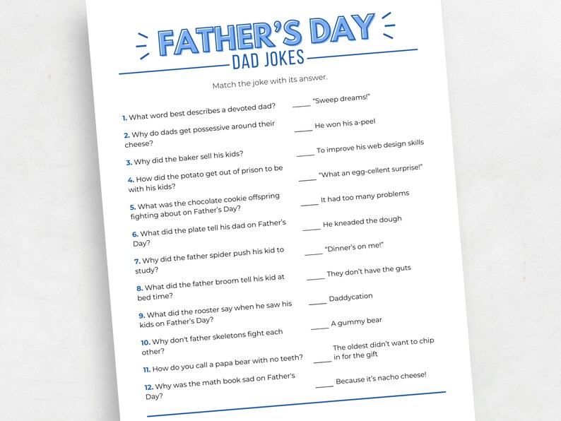 Father's Day Dad Jokes, Printable Father's Day Riddles, Father's Day ...