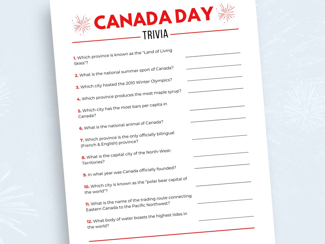 Canada Day Trivia Game, Printable Canada Day Activity for Kids and ...