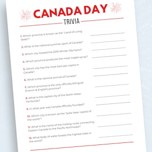 Canada Day Trivia Game, Printable Canada Day Activity for Kids and ...