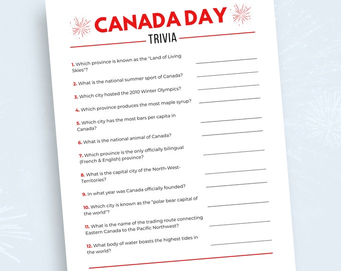 Canada Day Trivia Game, Printable Canada Day Activity for Kids and ...