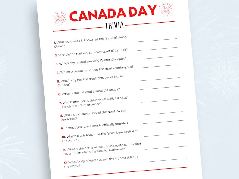 Canada Day Trivia Game, Printable Canada Day Activity for Kids and ...