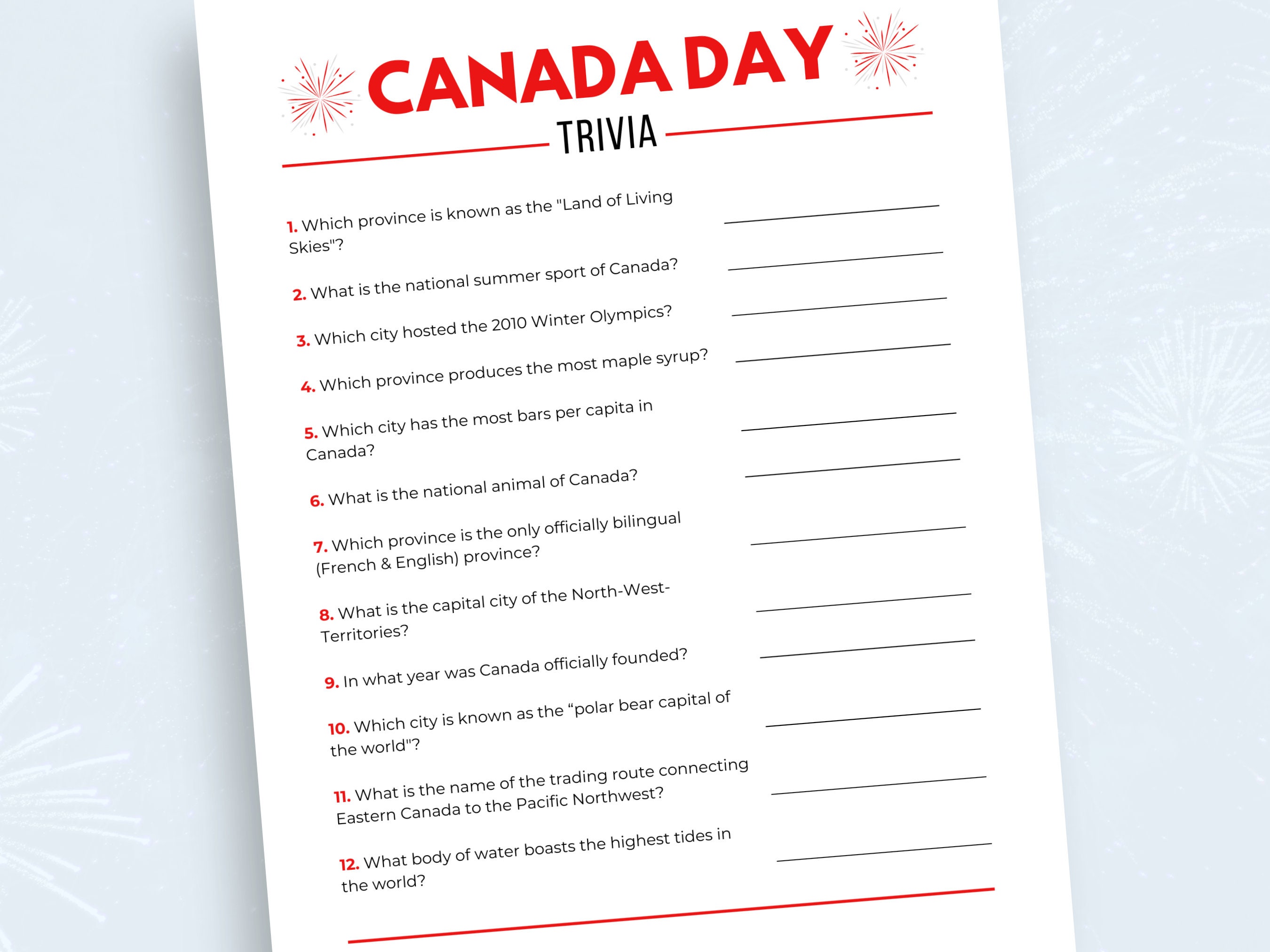 Canada Day Trivia Game, Printable Canada Day Activity for Kids and ...