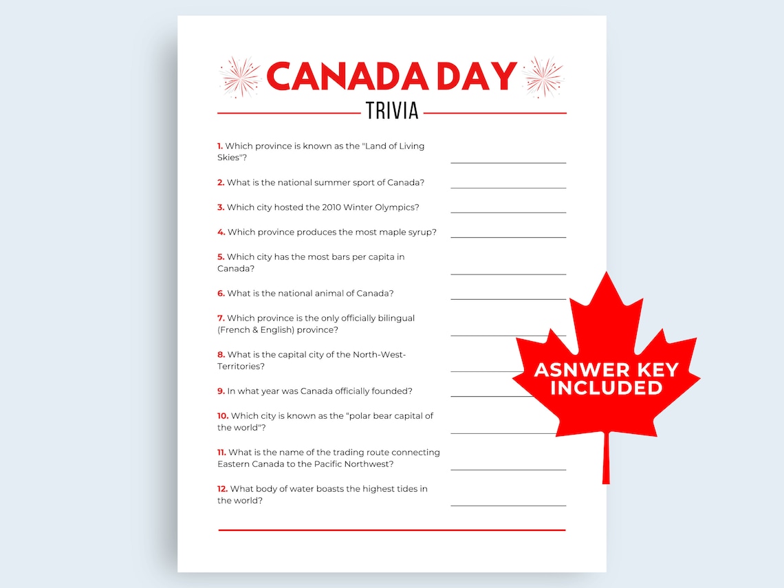Canada Day Trivia Game, Printable Canada Day Activity for Kids and ...