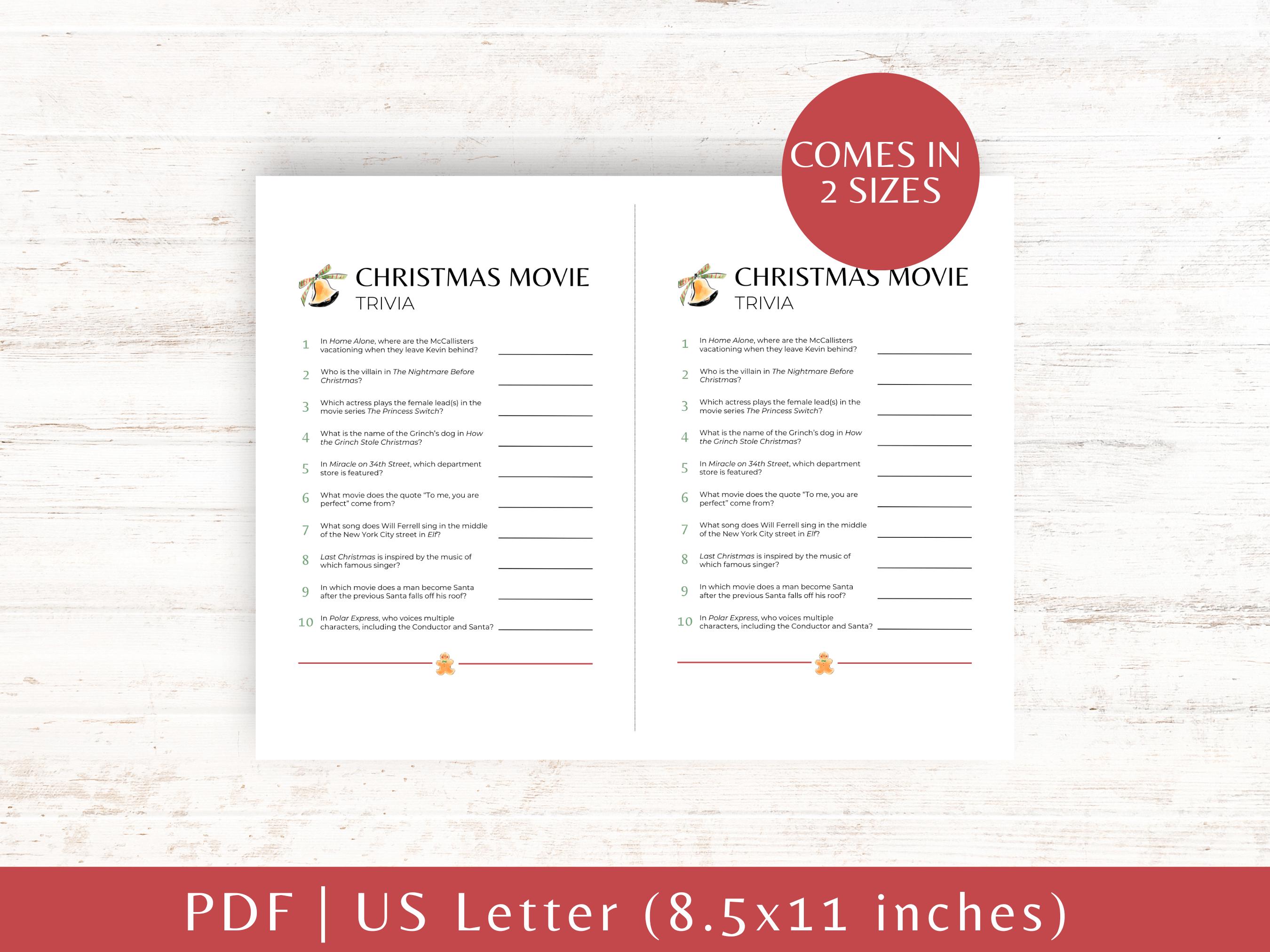 Christmas Movie Trivia Game, Fun Christmas Game for Family, Printable ...