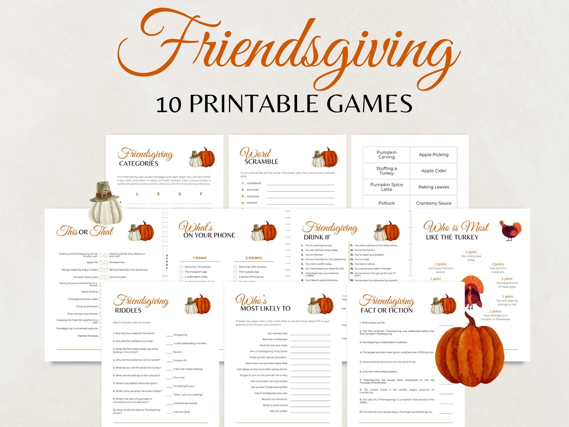 Friendsgiving Party Games, 10 Printable Friendsgiving Games for Adults ...