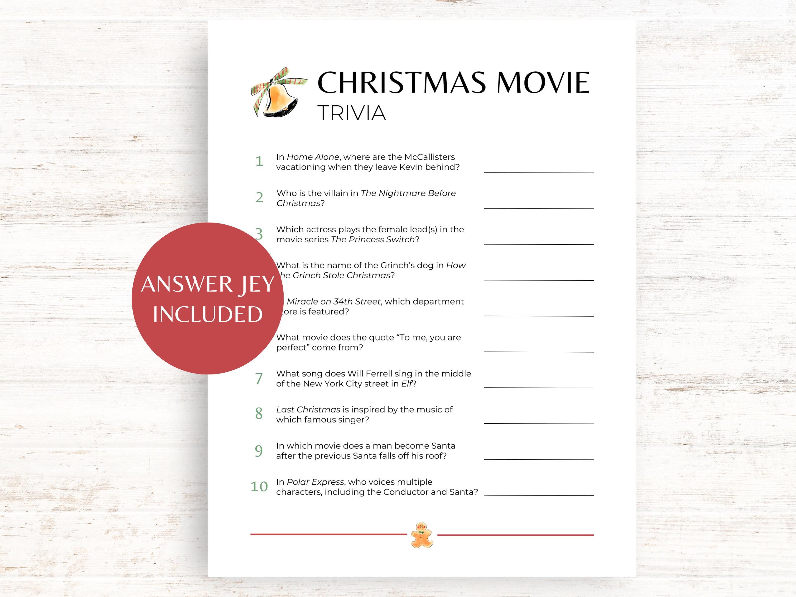 Christmas Movie Trivia Game, Fun Christmas Game for Family, Printable ...